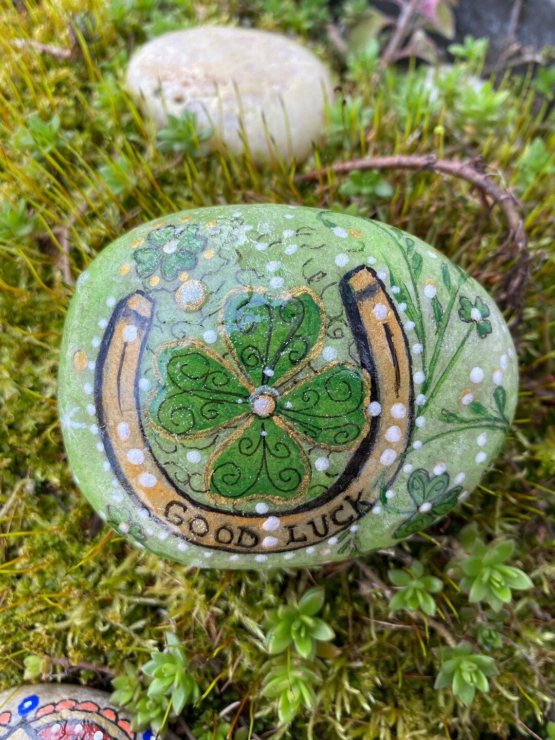 Hand Painted Horse Shoe Shamrock Stone - Etsy