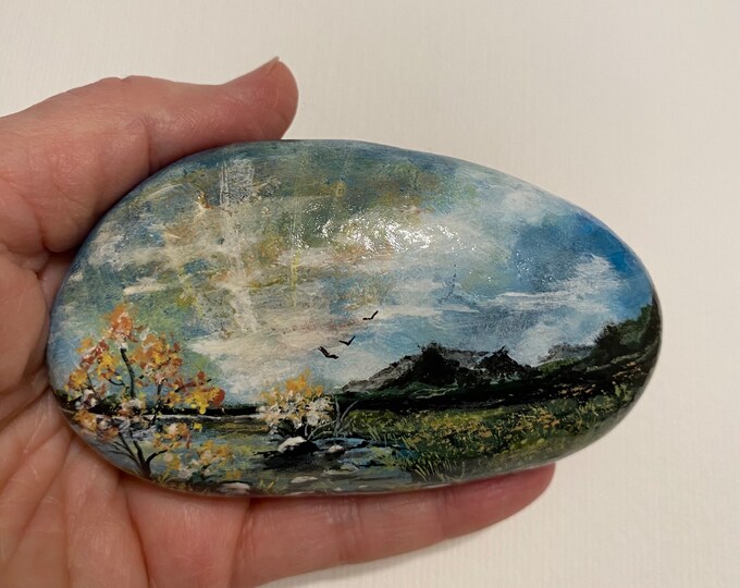 Spring Landscape Hand Painted Stone - Etsy