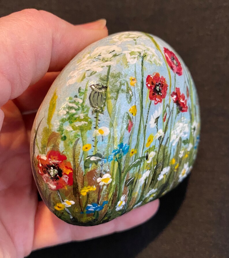 Spring Flowers Painted Stone - Etsy