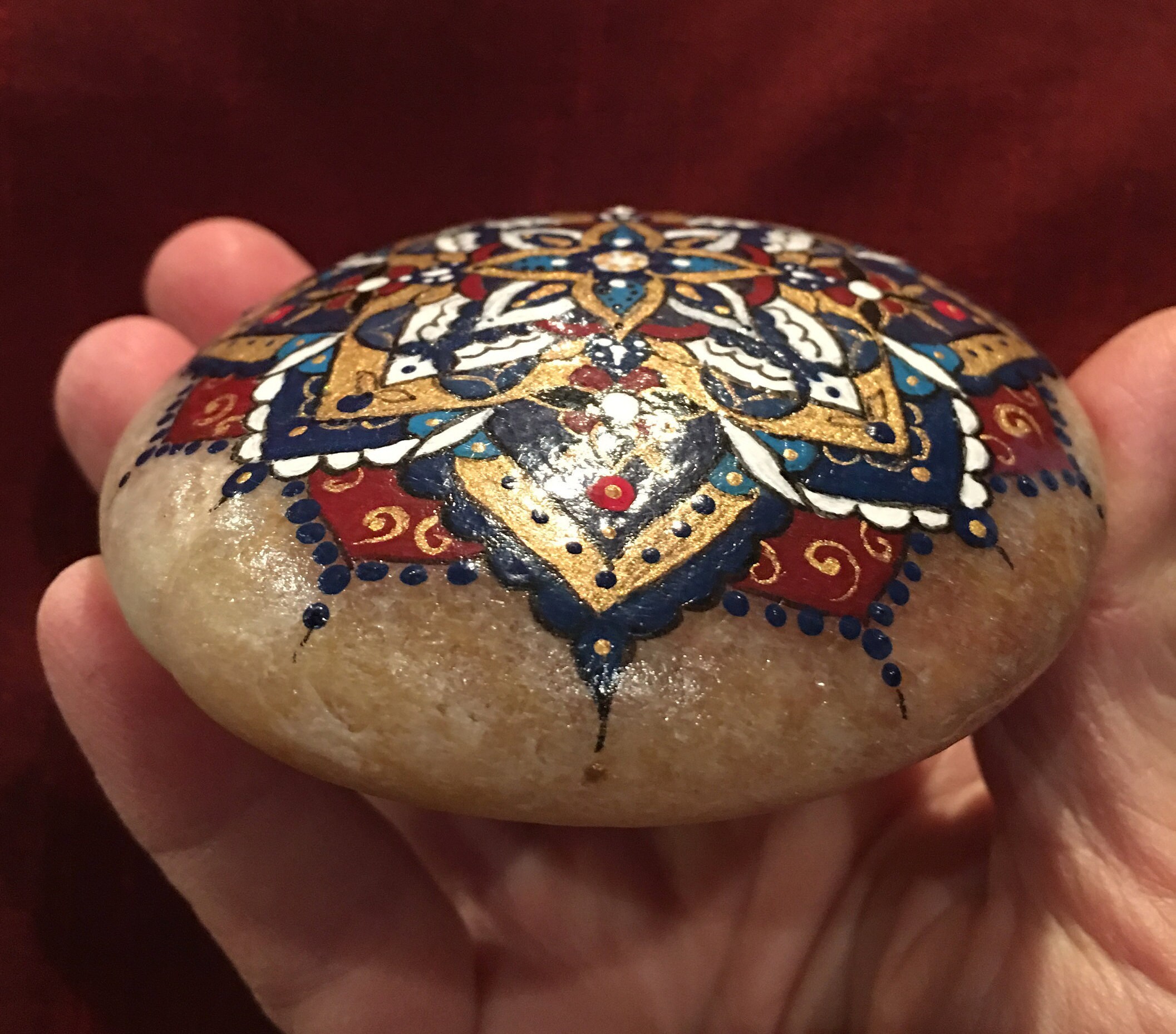 Hand Painted Bohemian Mandala Stone, Mandala Art, Boho Stone Art - Etsy