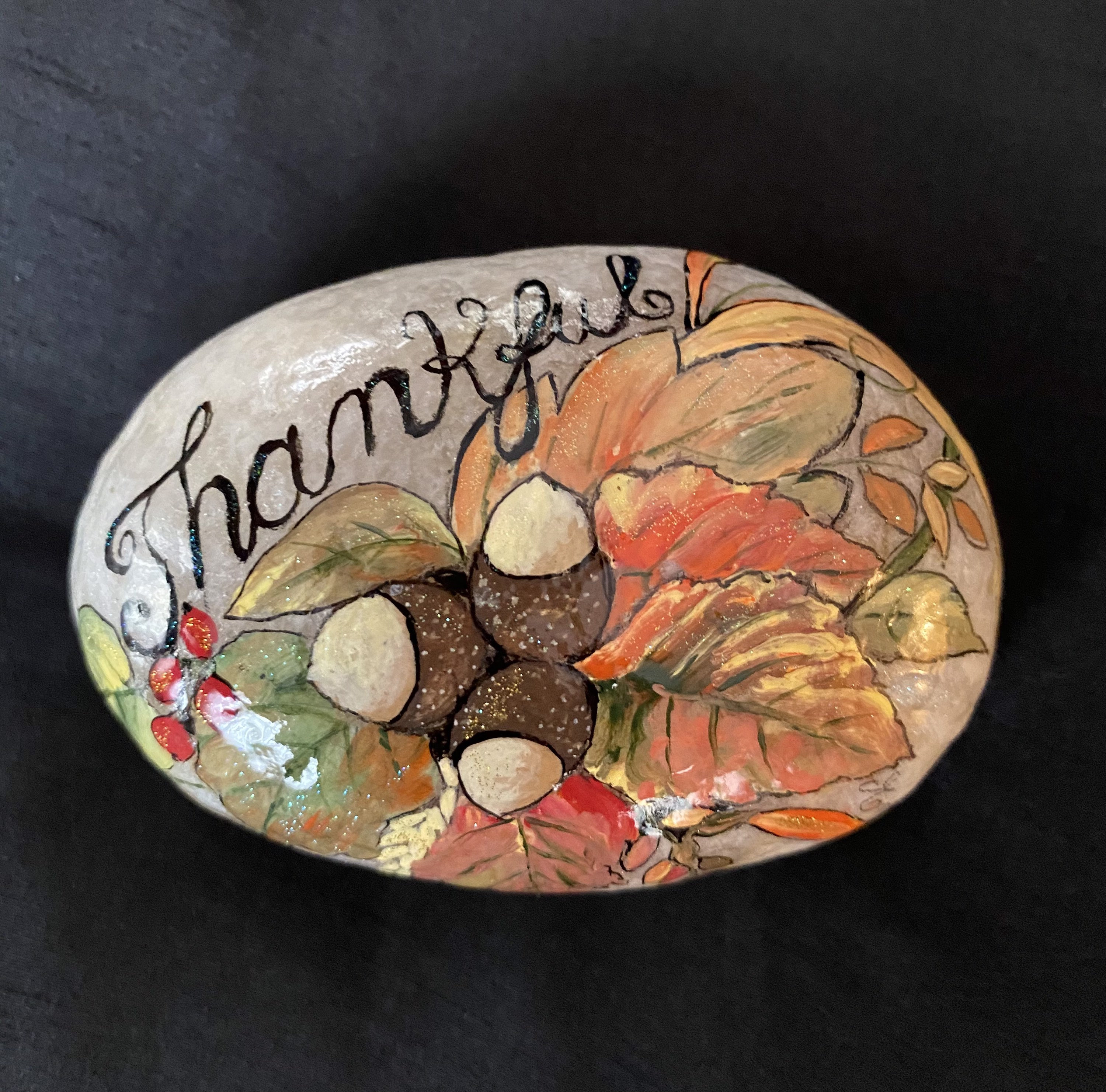 Hand Painted Autumn Thankful Stone - Etsy