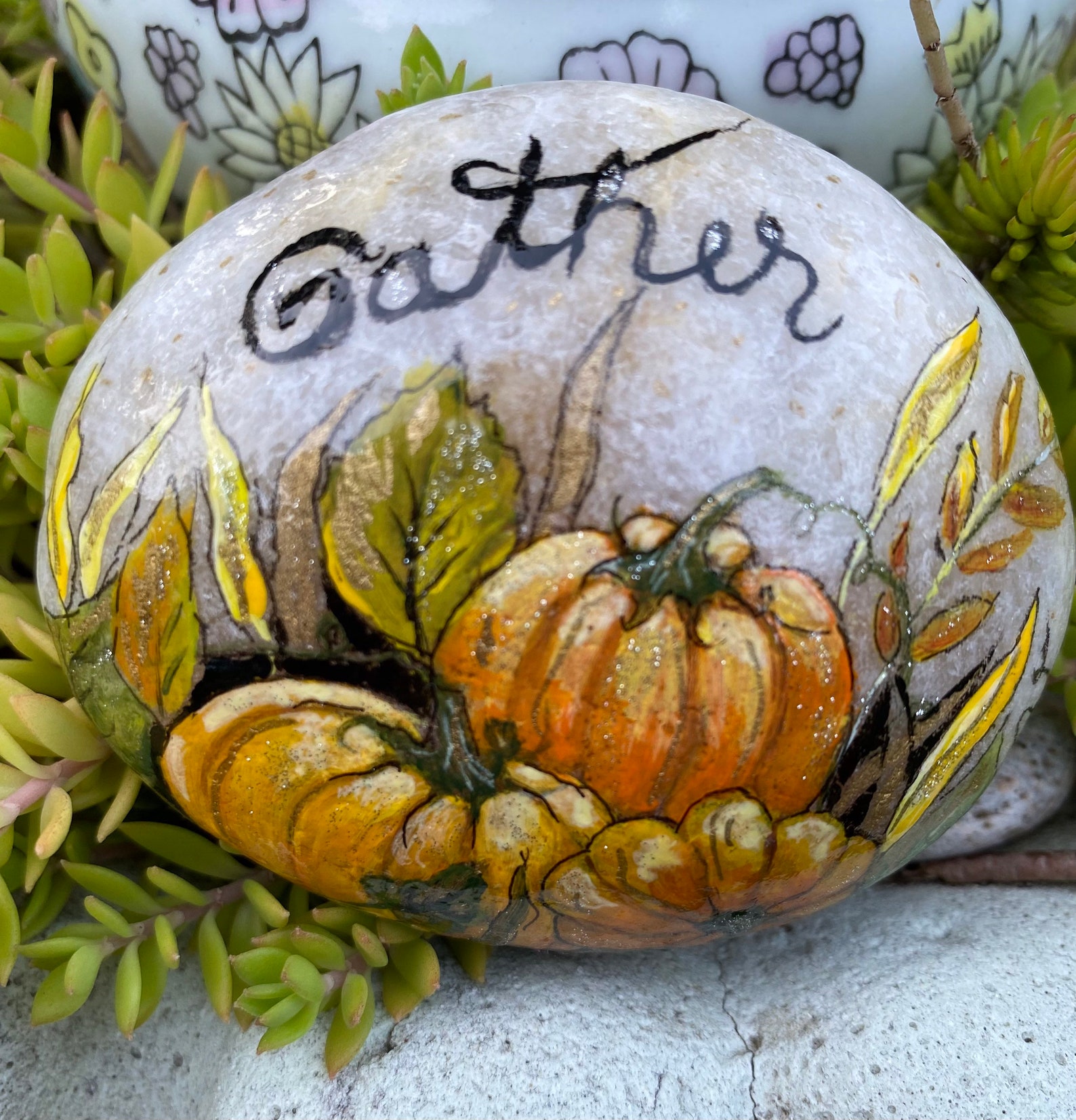 Fall Pumpkins Harvest Painted Message Stone - Etsy