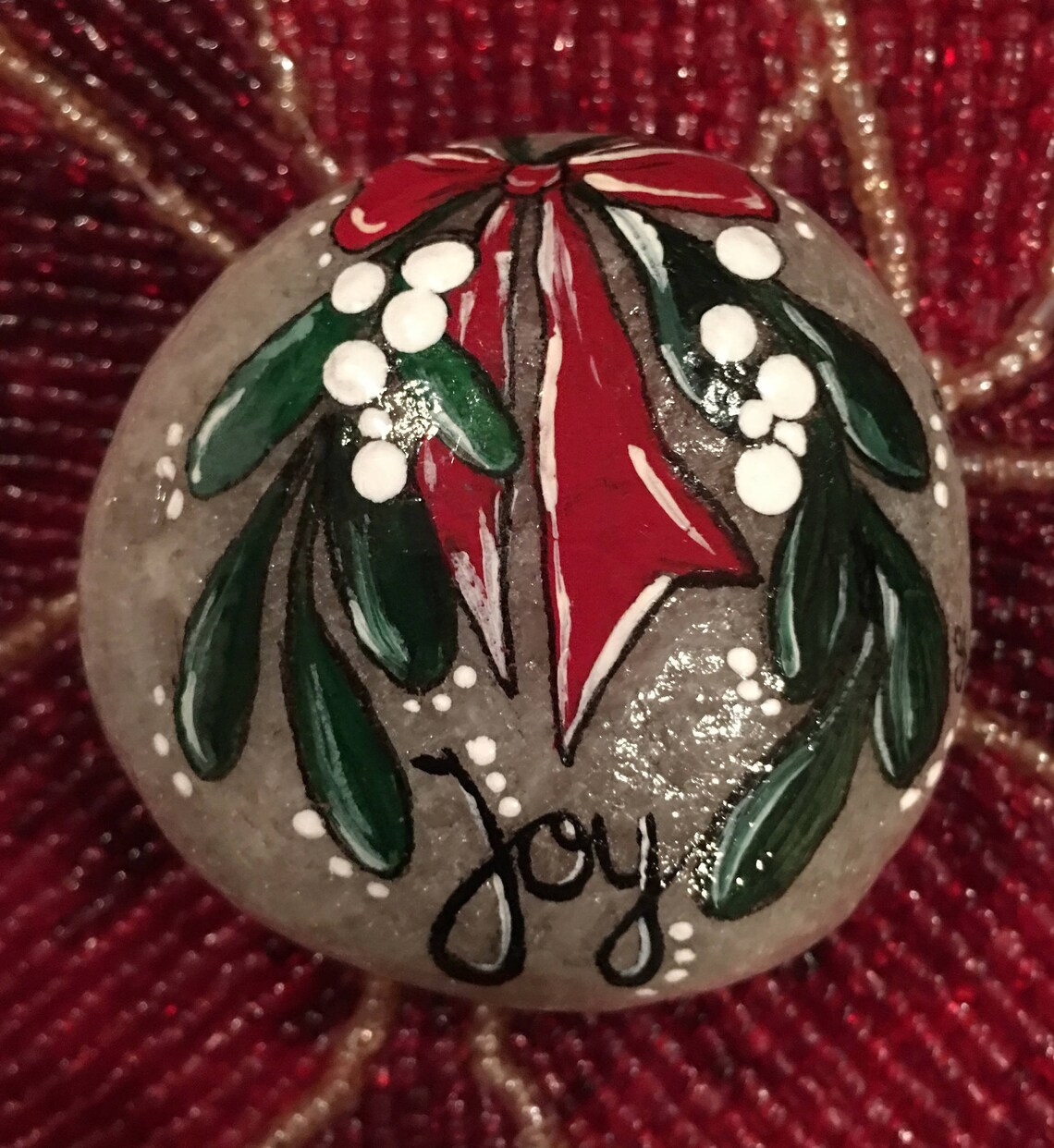 Hand Painted Mistletoe Christmas Joy Stone - Etsy