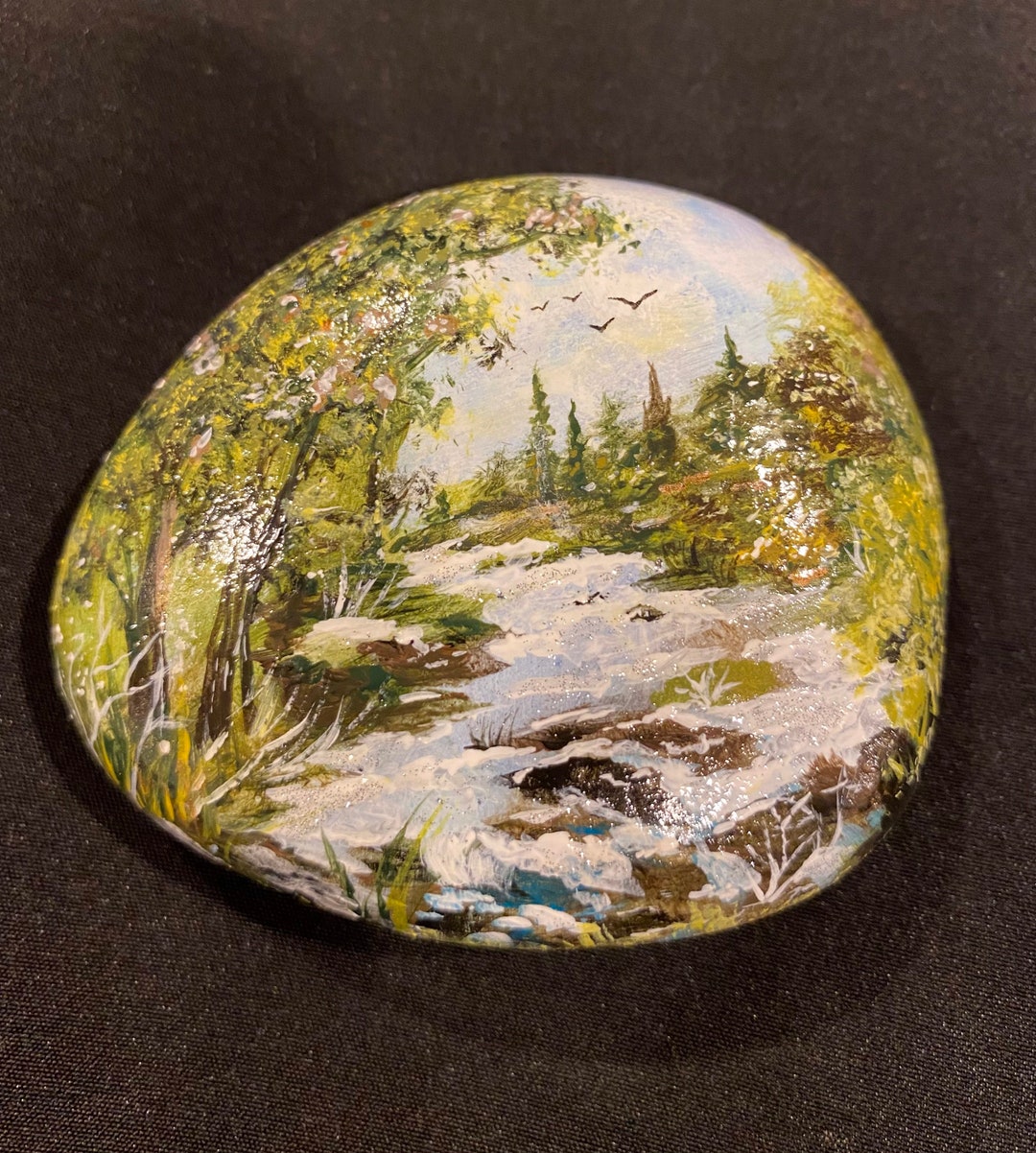 Spring Landscape Forest Spring Foliage Painted Stone - Etsy