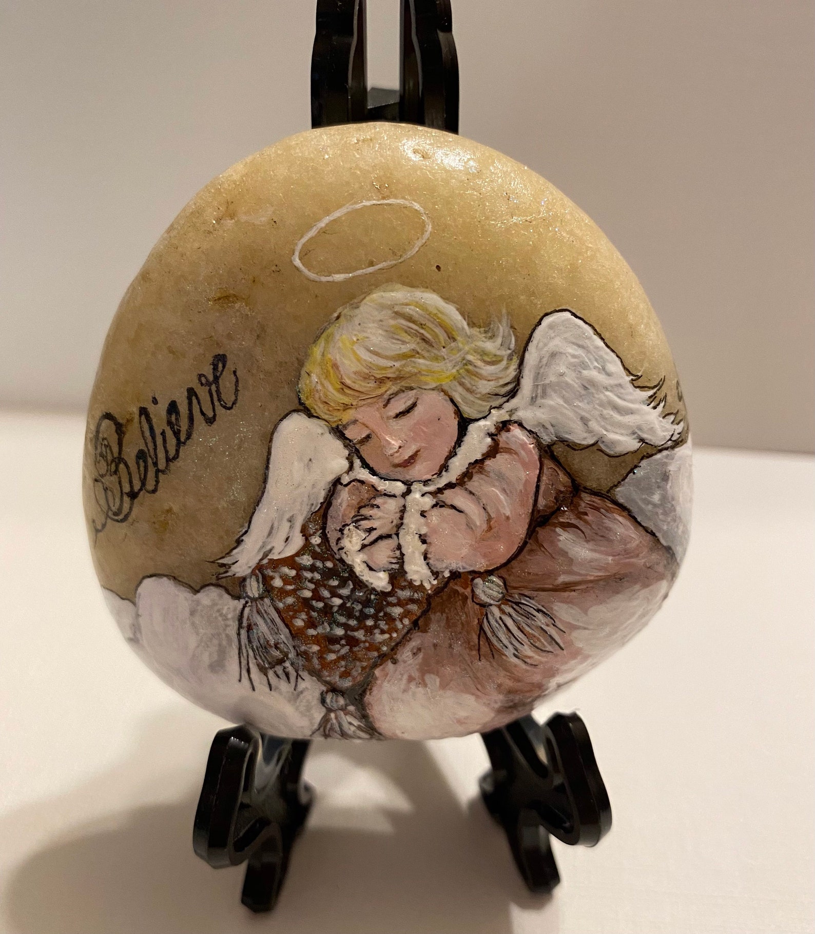 Vintage Angel Christian Painted Stone - Etsy