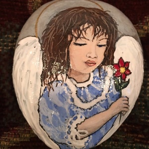 Hand Painted Blue Robe Angel Stone - Etsy