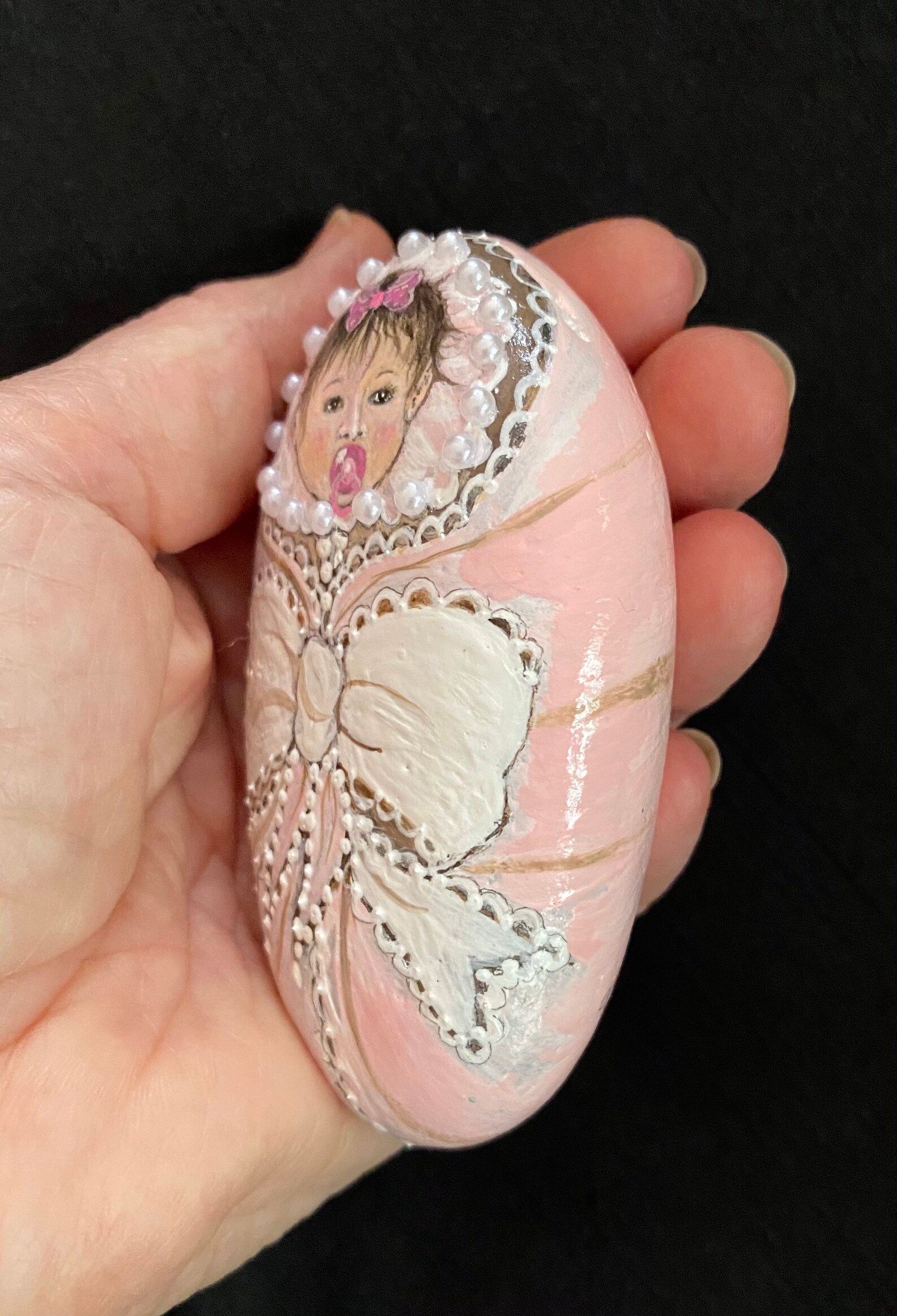 Newborn Baby Girl Hand Painted Stone - Etsy