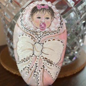 Newborn Baby Girl Hand Painted Stone - Etsy