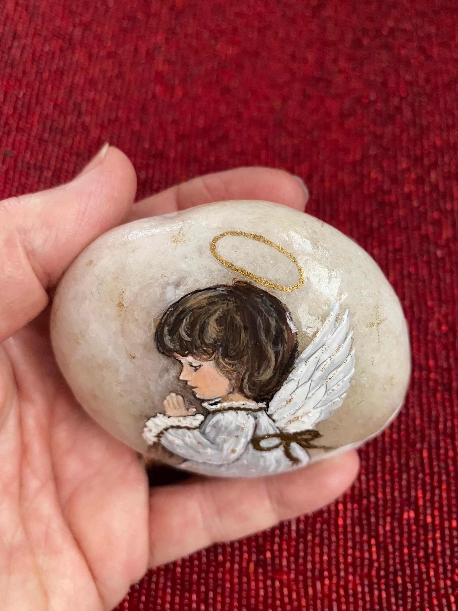 Hand Painted Praying Angel Stone - Etsy