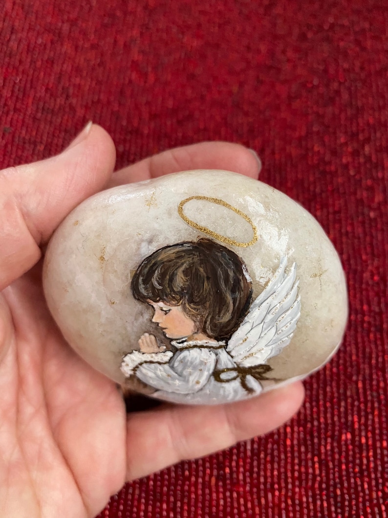 Hand Painted Praying Angel Stone - Etsy