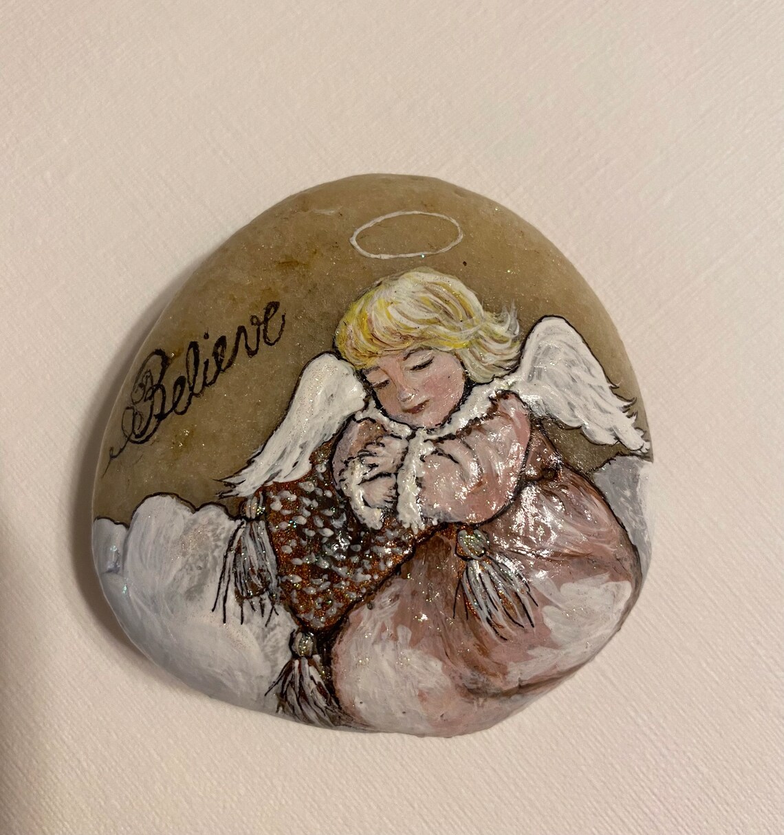 Vintage Angel Christian Painted Stone - Etsy