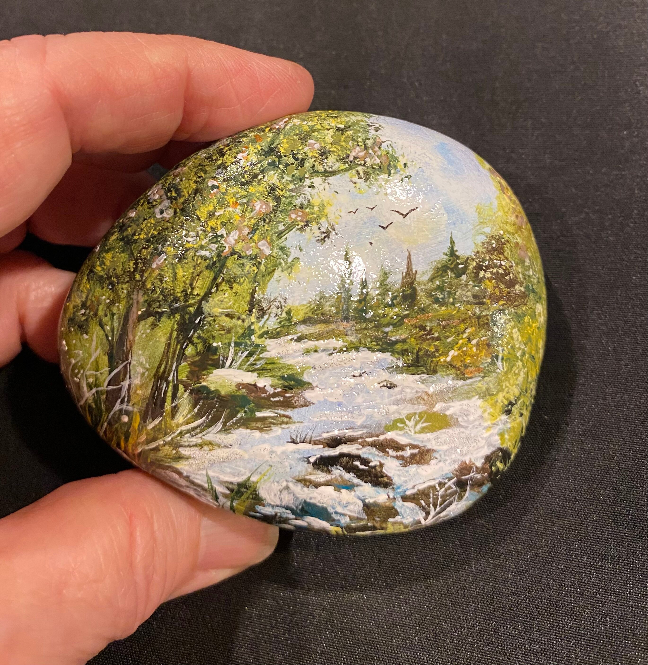 Spring Landscape Forest Spring Foliage Painted Stone - Etsy