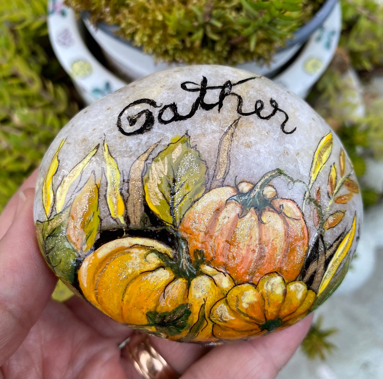 Fall Pumpkins Harvest Painted Message Stone - Etsy