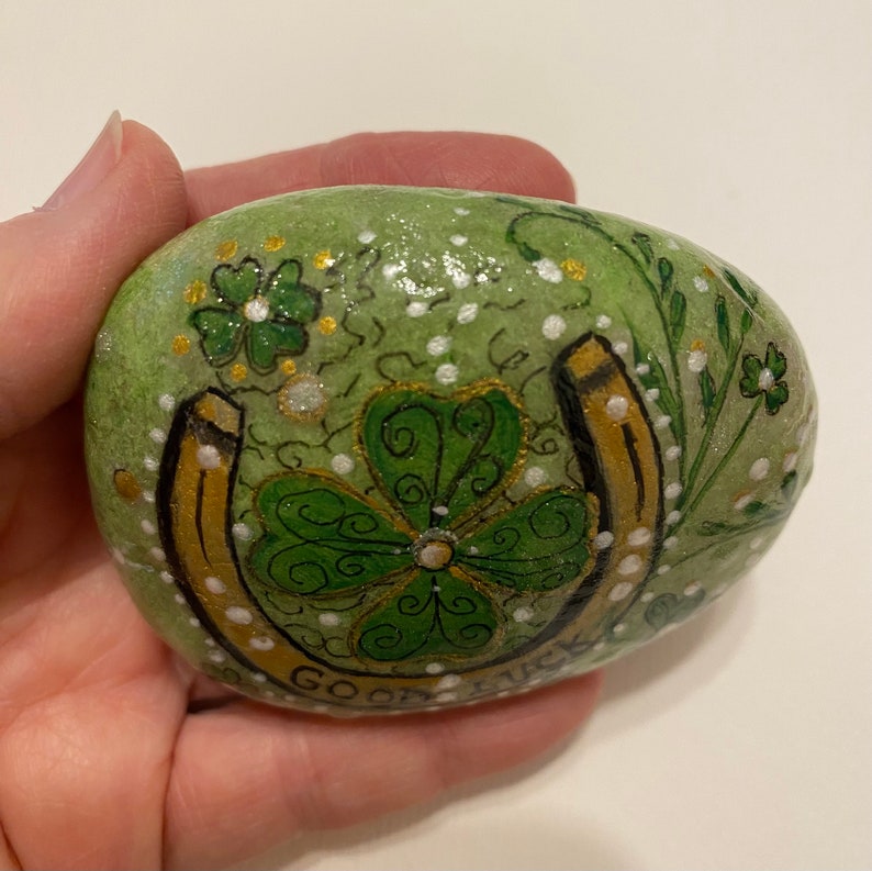 Hand Painted Horse Shoe Shamrock Stone - Etsy