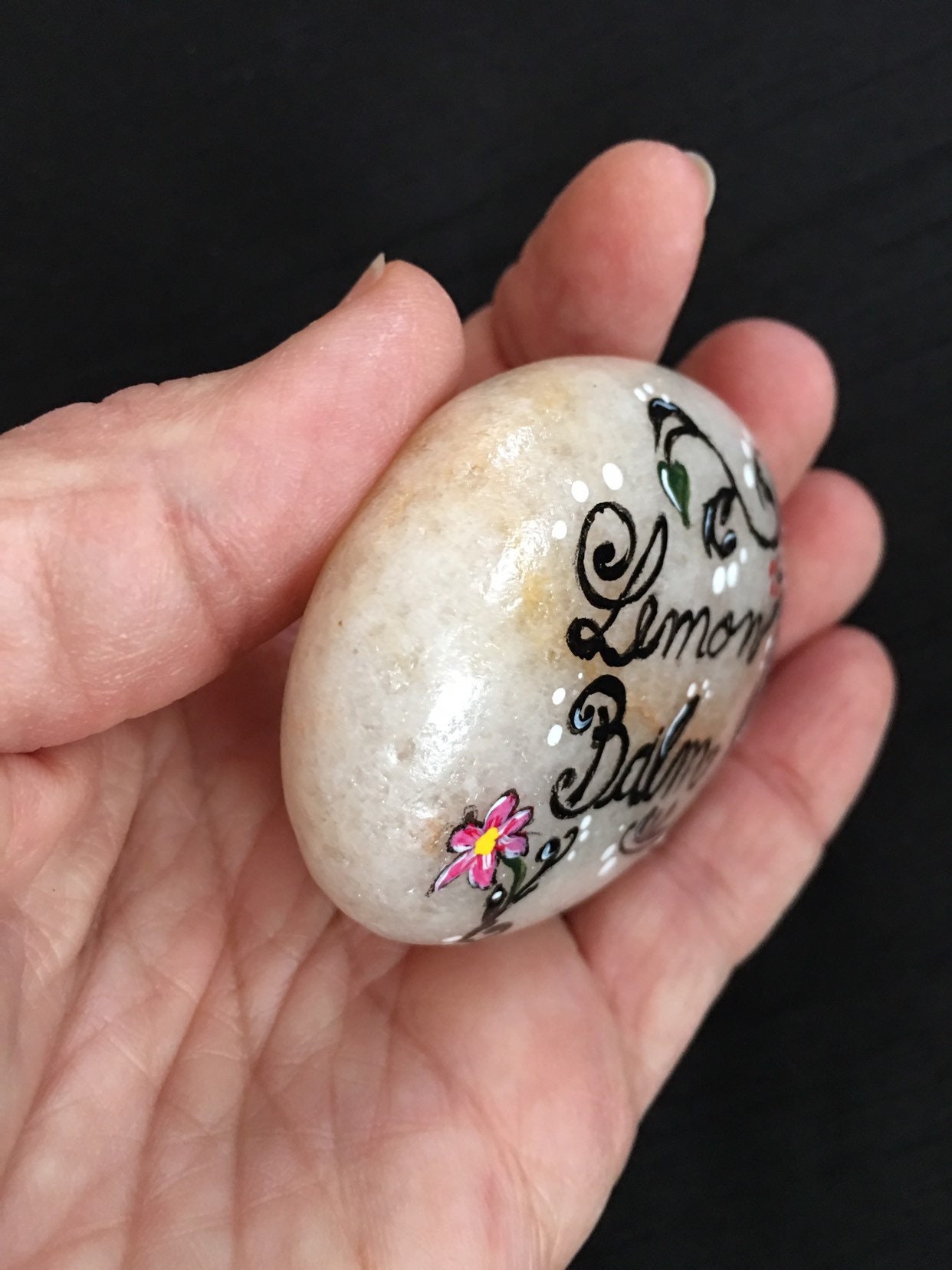 Hand Painted Lemon Balm Stone, Painted Stone, Hand Painted, Stone Art ...