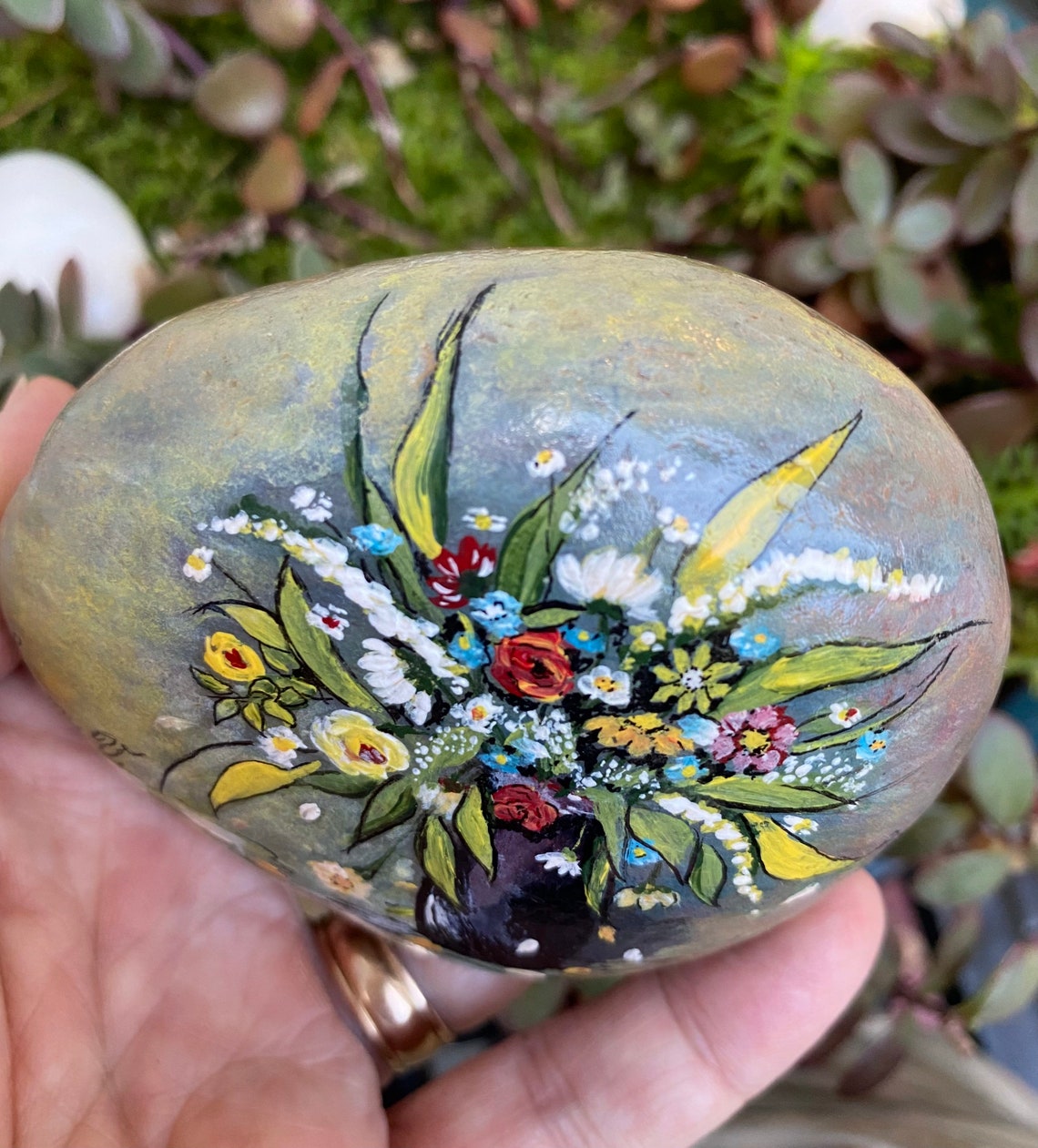 Flower Vase Painted Stone Art - Etsy