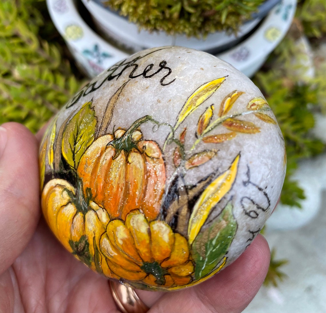 Fall Pumpkins Harvest Painted Message Stone - Etsy