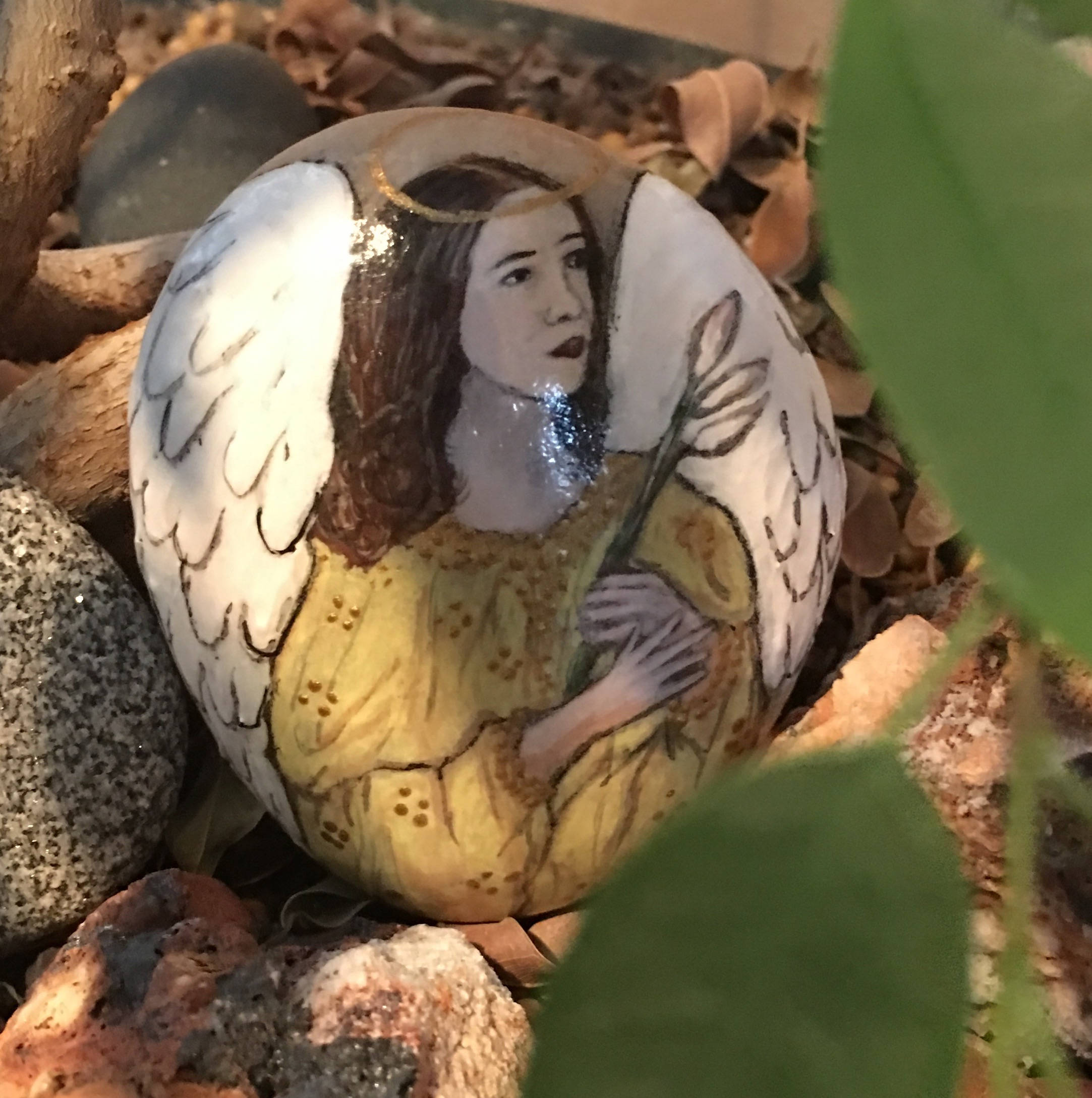 Hand Painted Lily Angel Stone Painting - Etsy