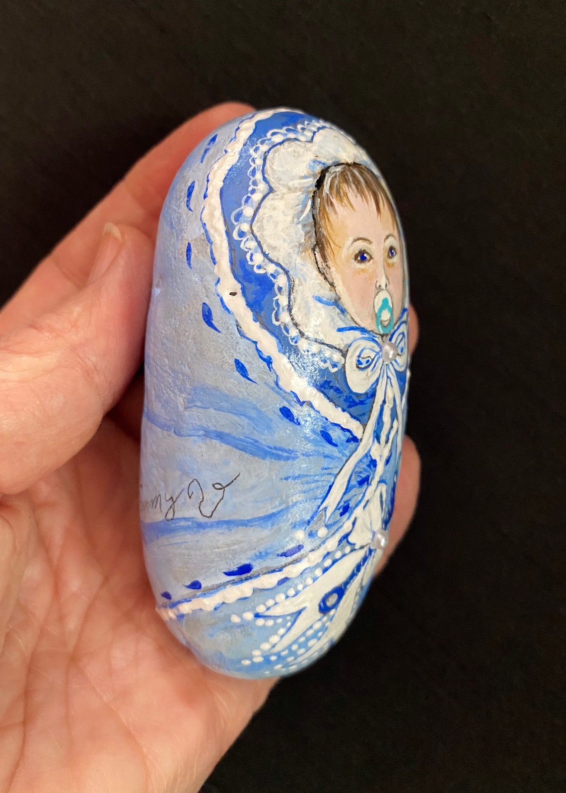 New Born Baby Boy Hand Painted Stone - Etsy