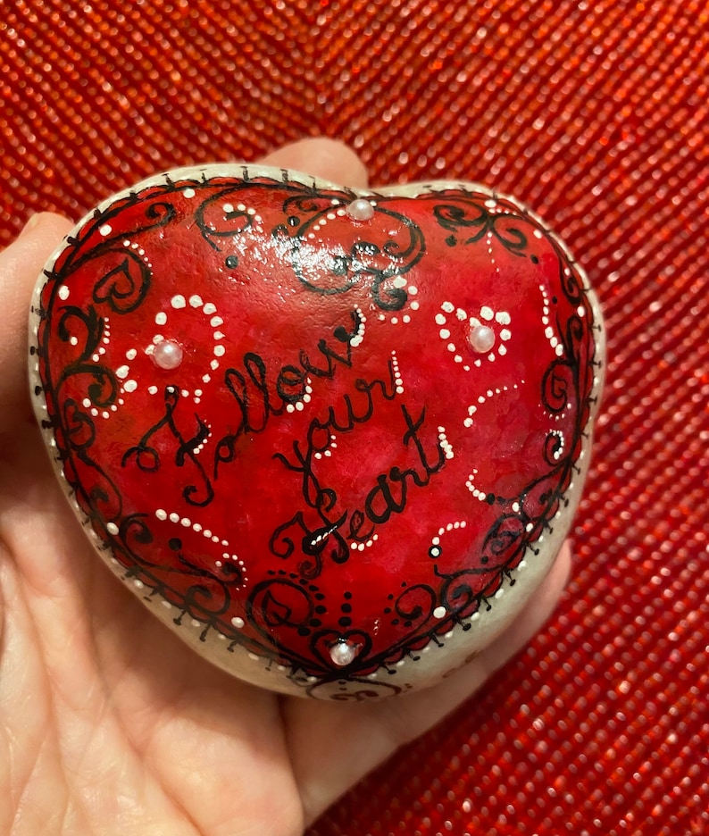 Hand Painted Heart Stone - Etsy