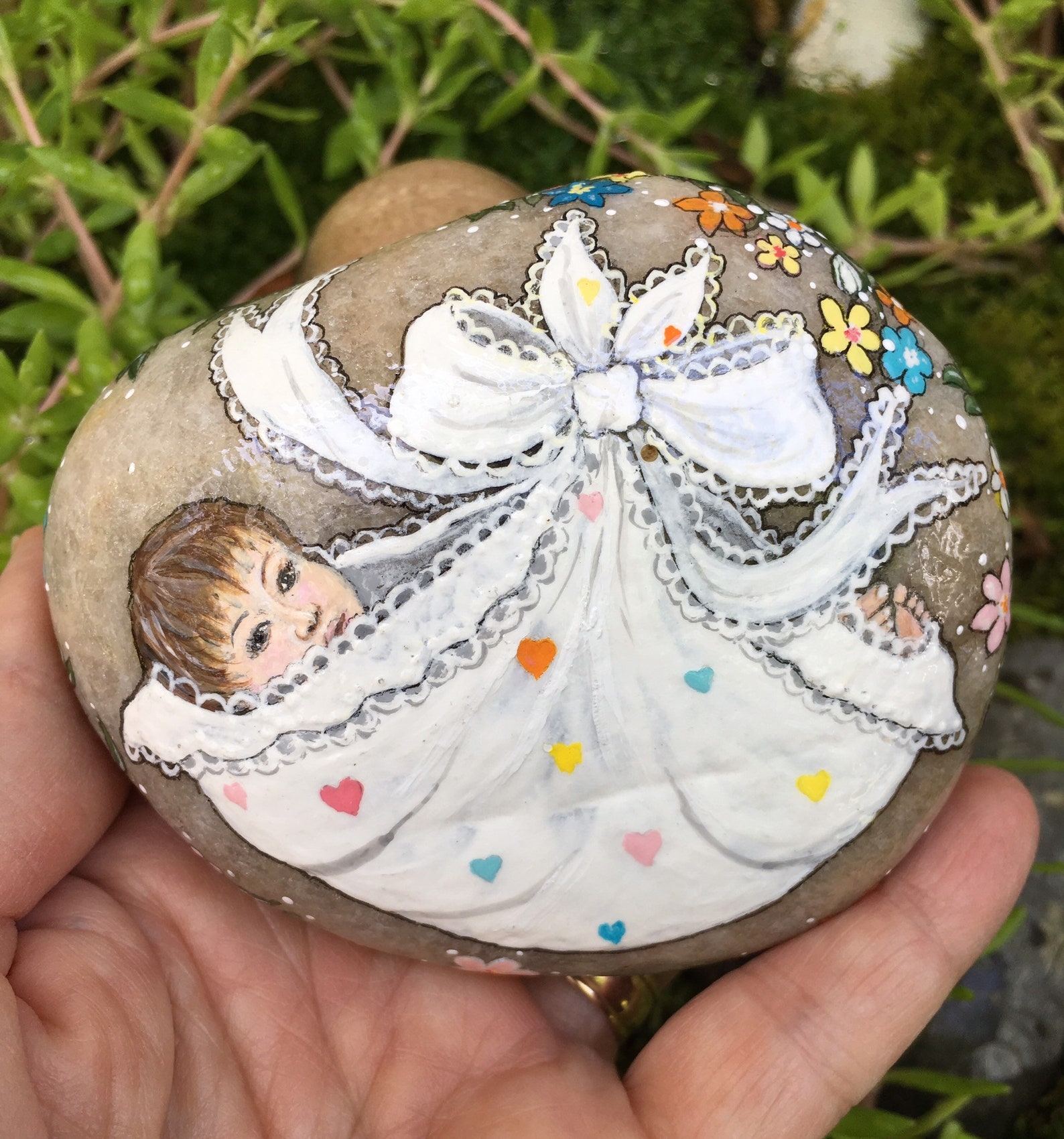 New Born Baby Hand Painted Stone - Etsy