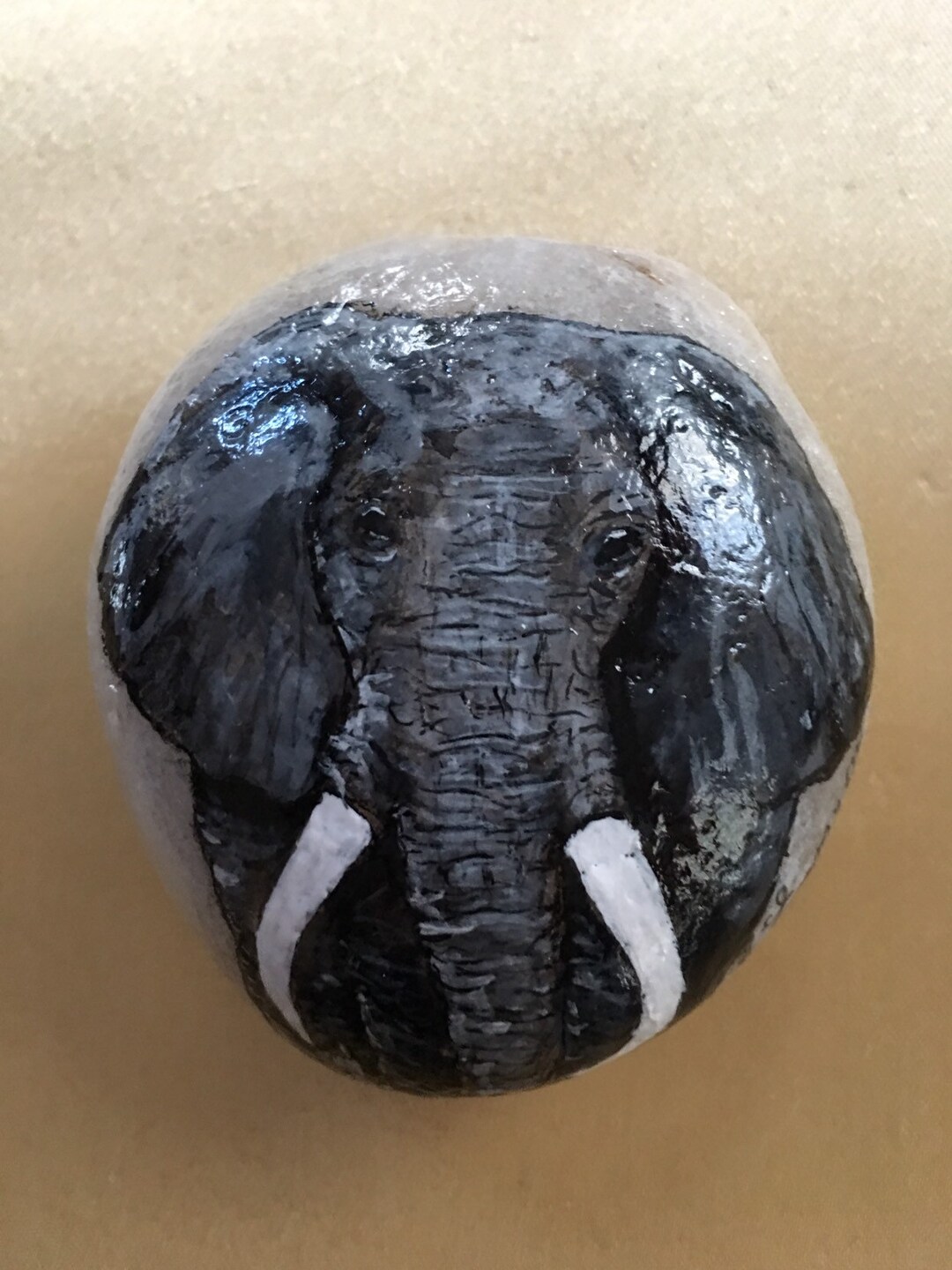 Hand Painted Elephant Stone - Etsy