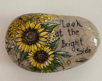 Sunflower Painted Rocks, Hand Painted Stones for Garden, Original ...