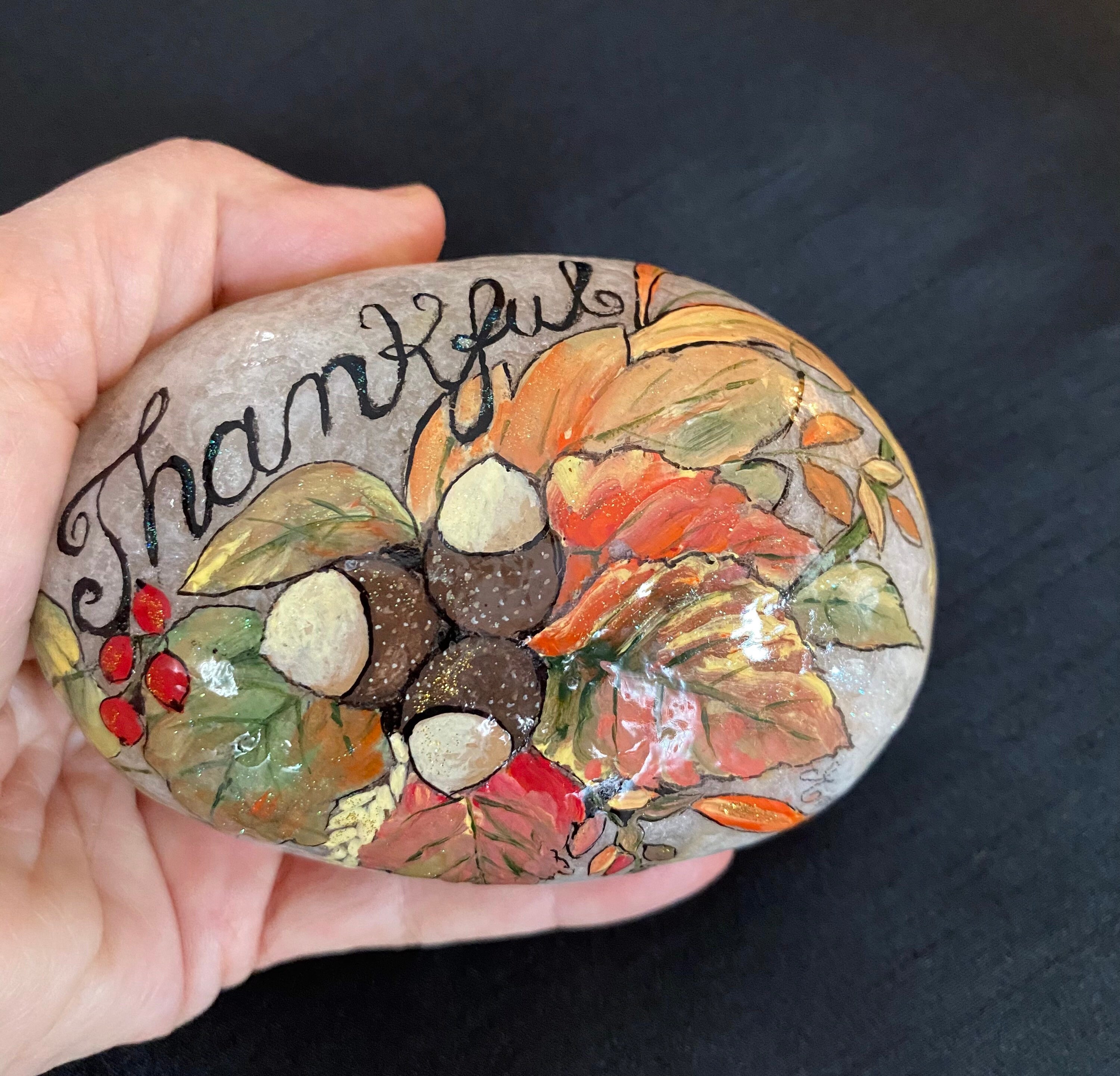 Hand Painted Autumn Thankful Stone - Etsy