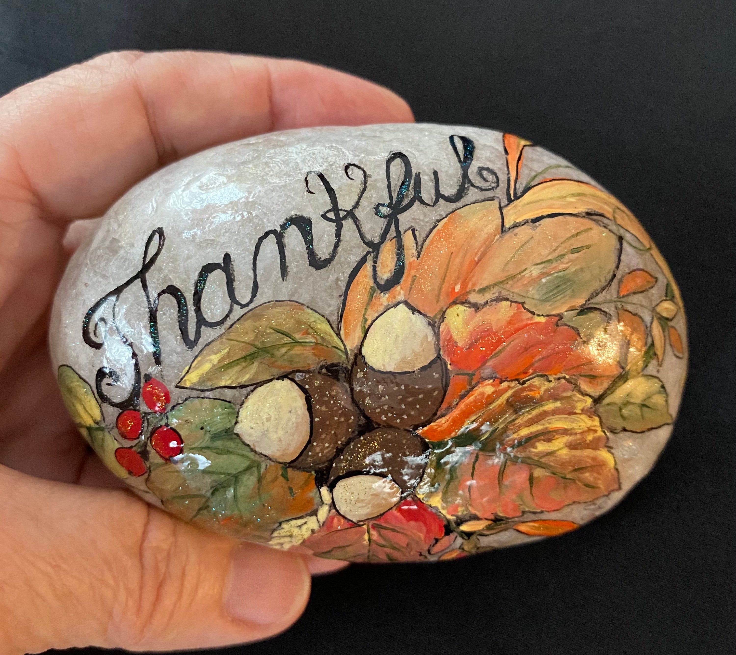 Hand Painted Autumn Thankful Stone - Etsy