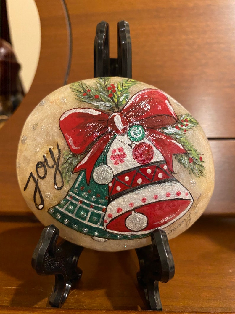 Hand Painted Christmas Bells Stone - Etsy