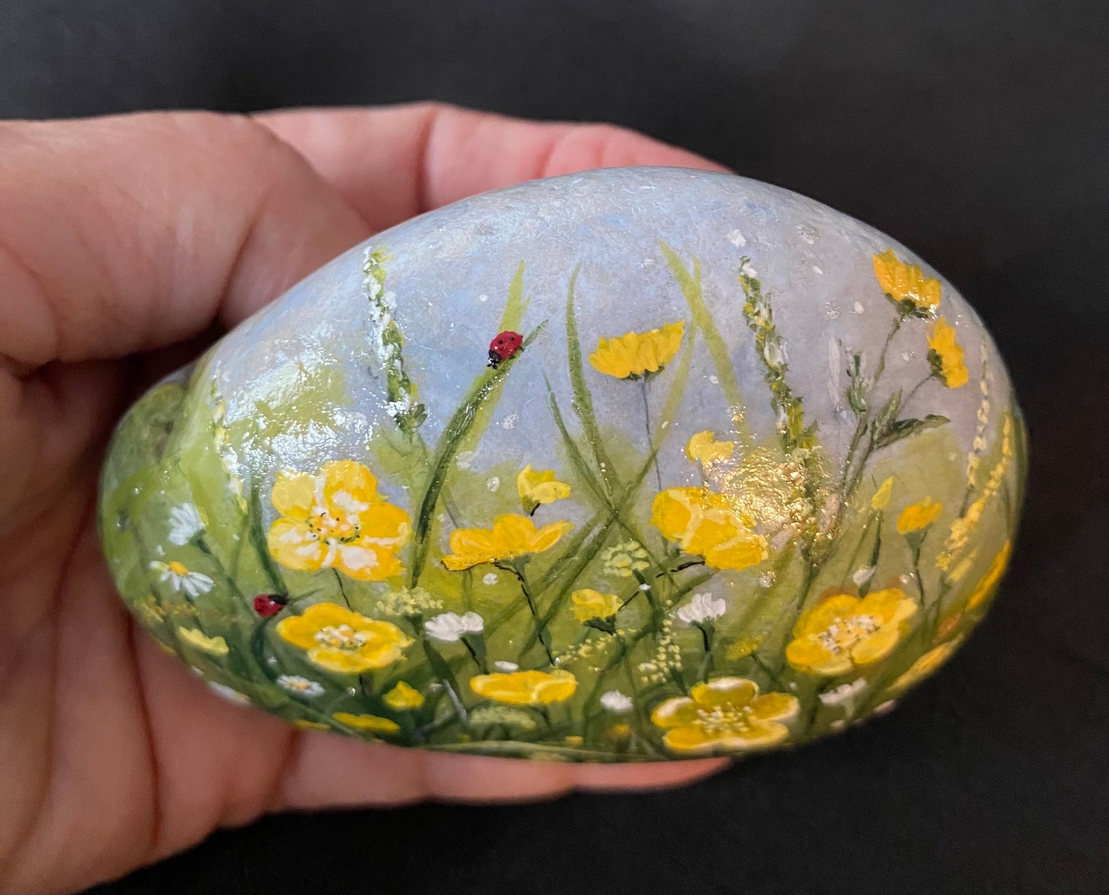 Hand Painted Flower Field Garden Stone - Etsy