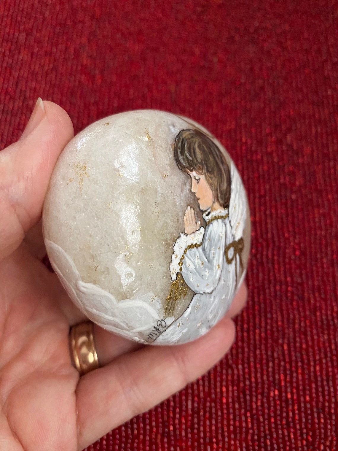 Hand Painted Praying Angel Stone - Etsy