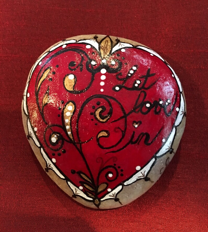 Hand Painted Heart Stone - Etsy