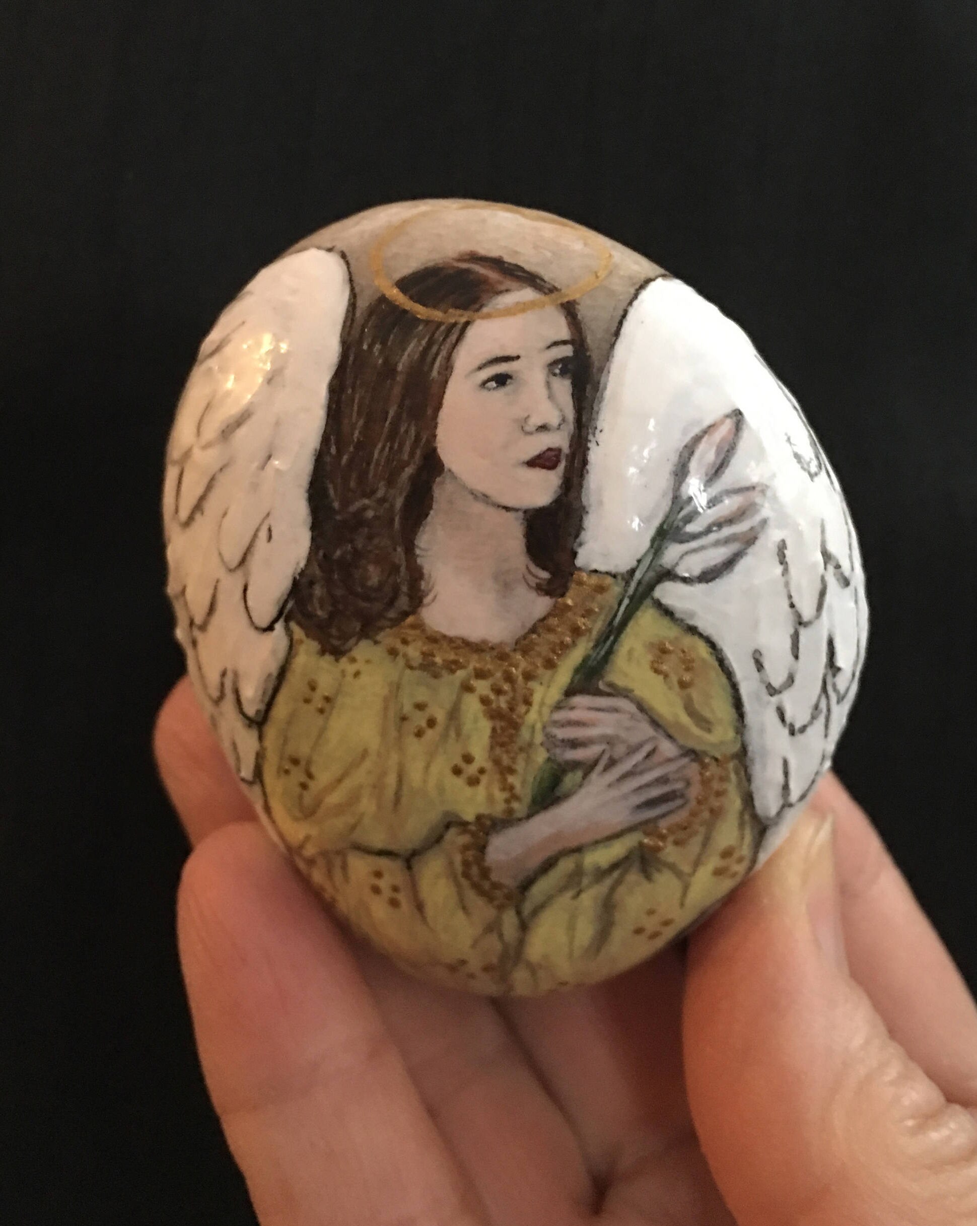 Hand Painted Lily Angel Stone Painting | Etsy