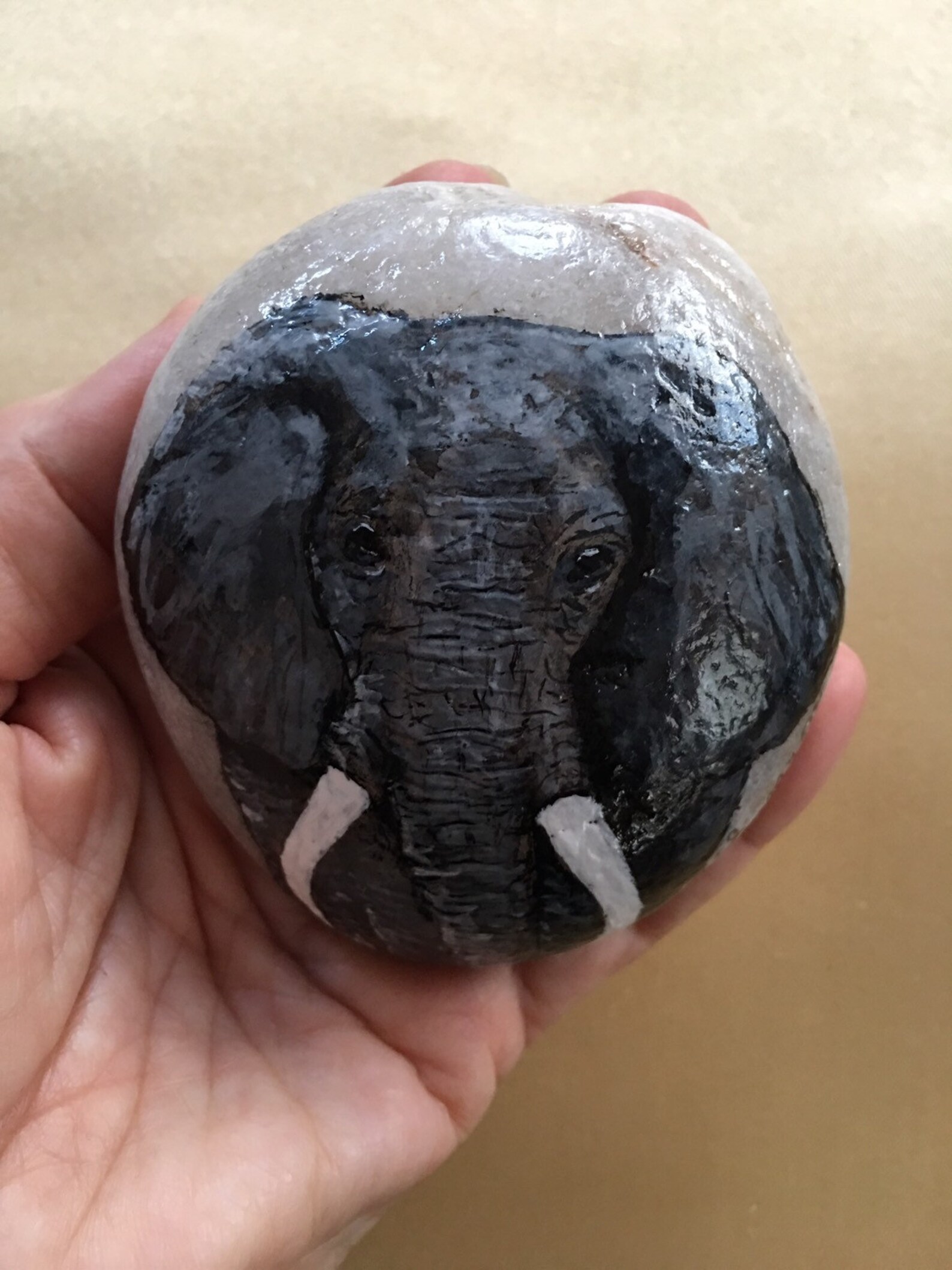 Hand Painted Elephant Stone - Etsy