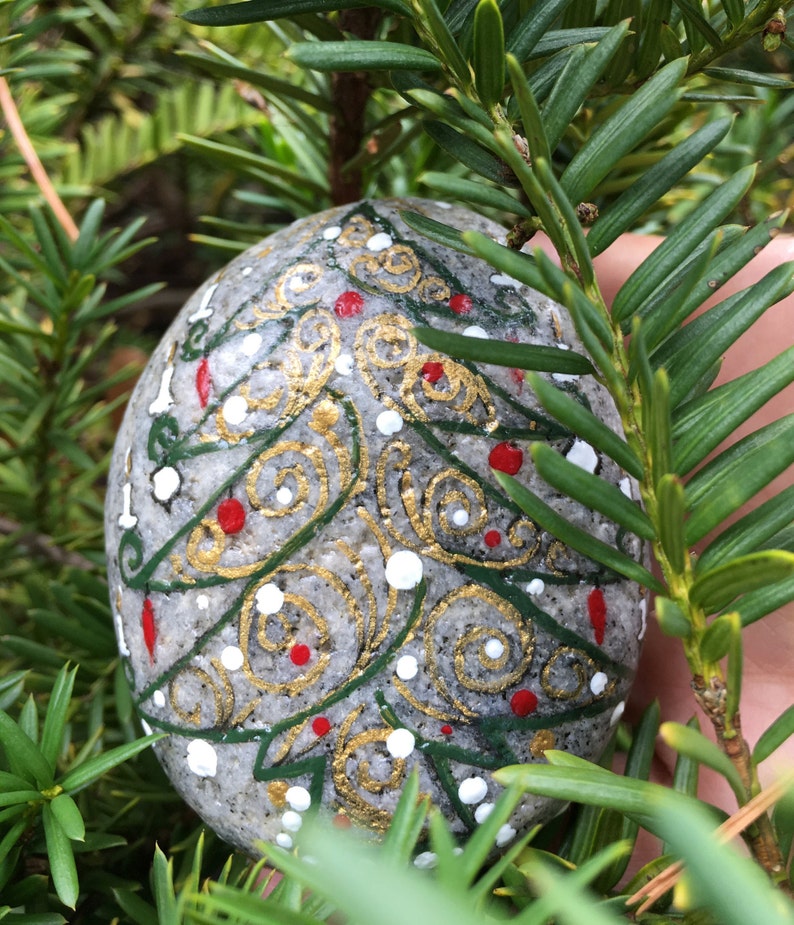 Hand Painted Christmas Tree Stone - Etsy