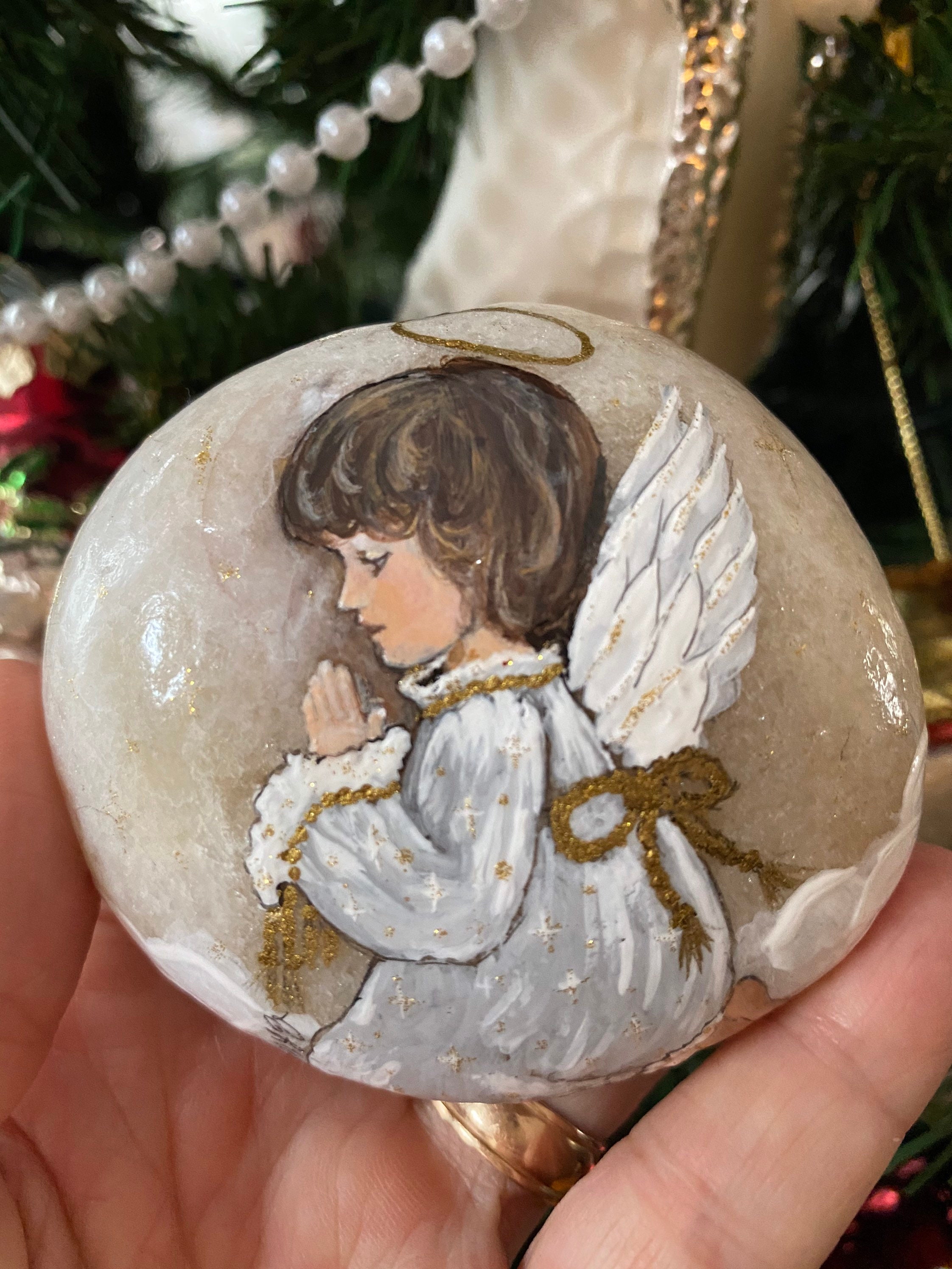 Hand Painted Praying Angel Stone - Etsy