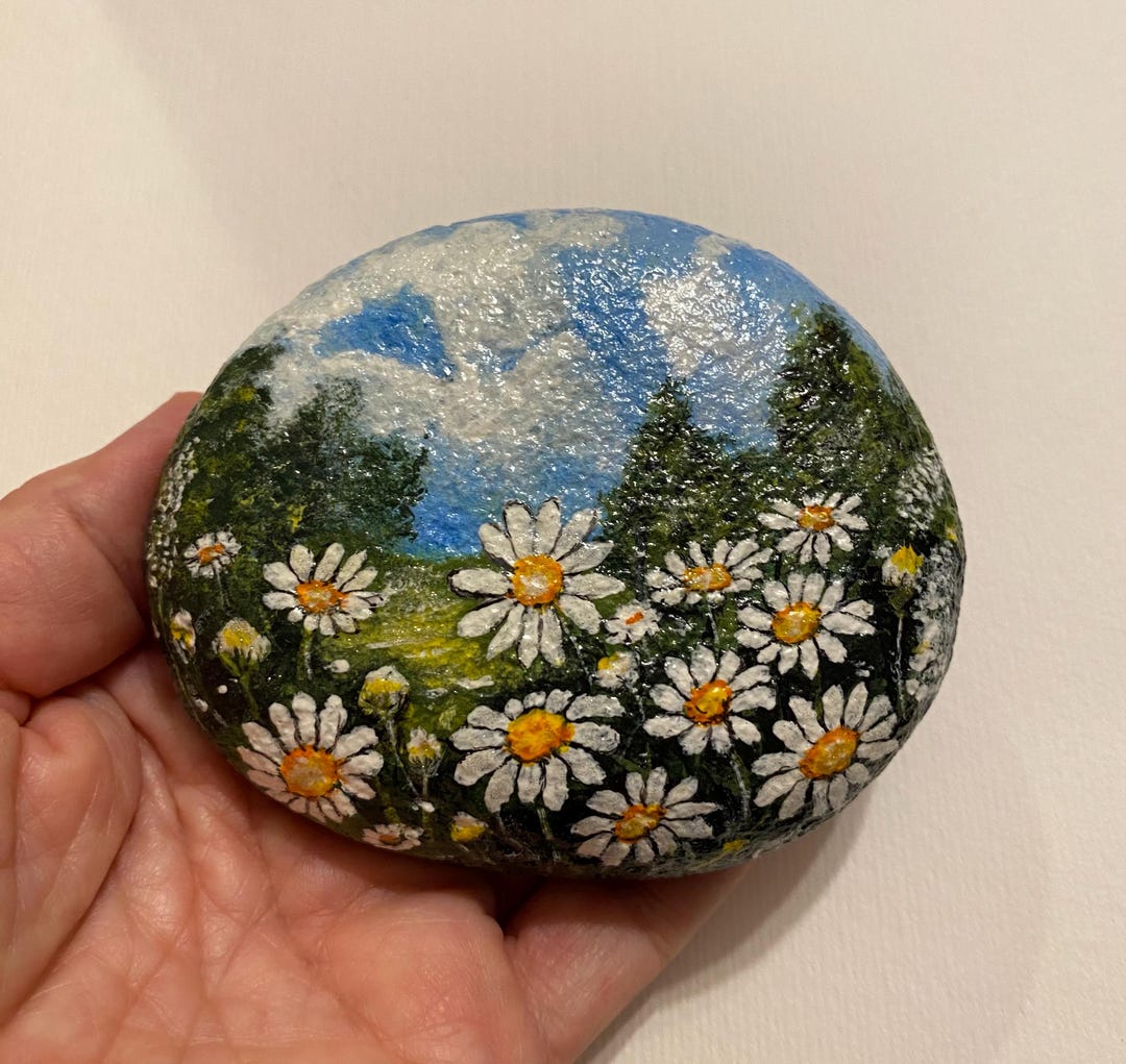 Hand Painted Daisy Flower Field Stone - Etsy