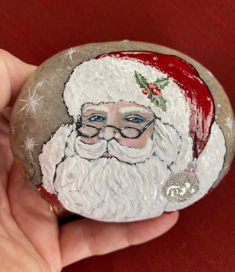 Hand Painted Santa Claus Christmas Stone - Etsy