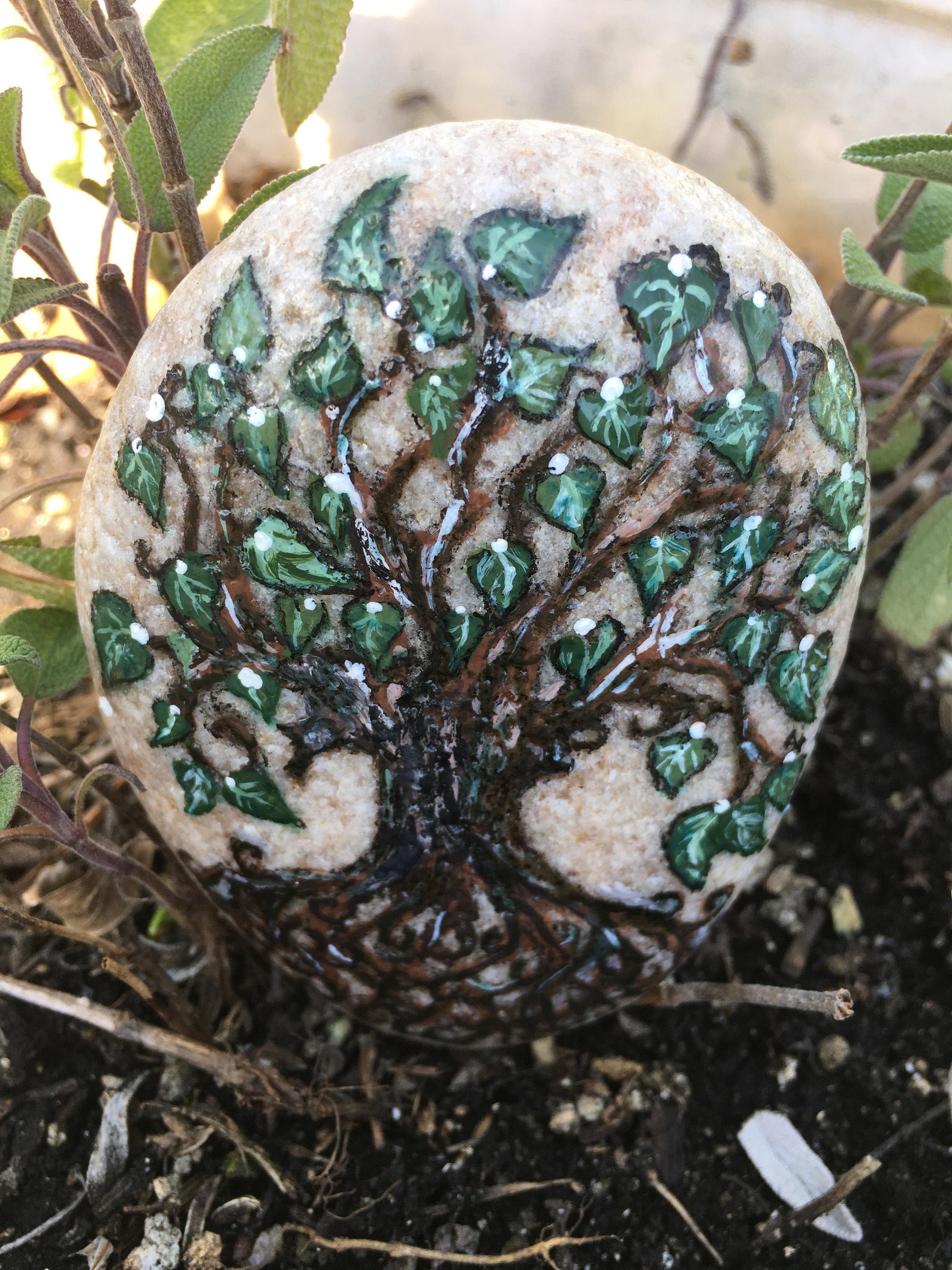 Hand Painted Bohemian Tree of Life Stone - Etsy