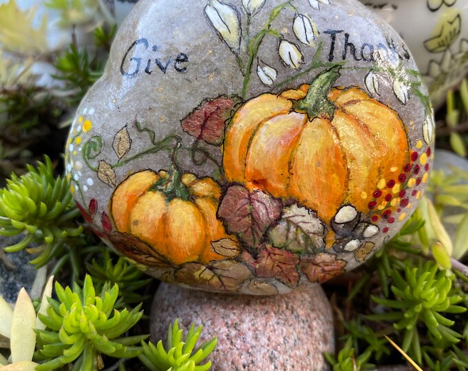 Harvest Pumpkin Painted Stone - Etsy