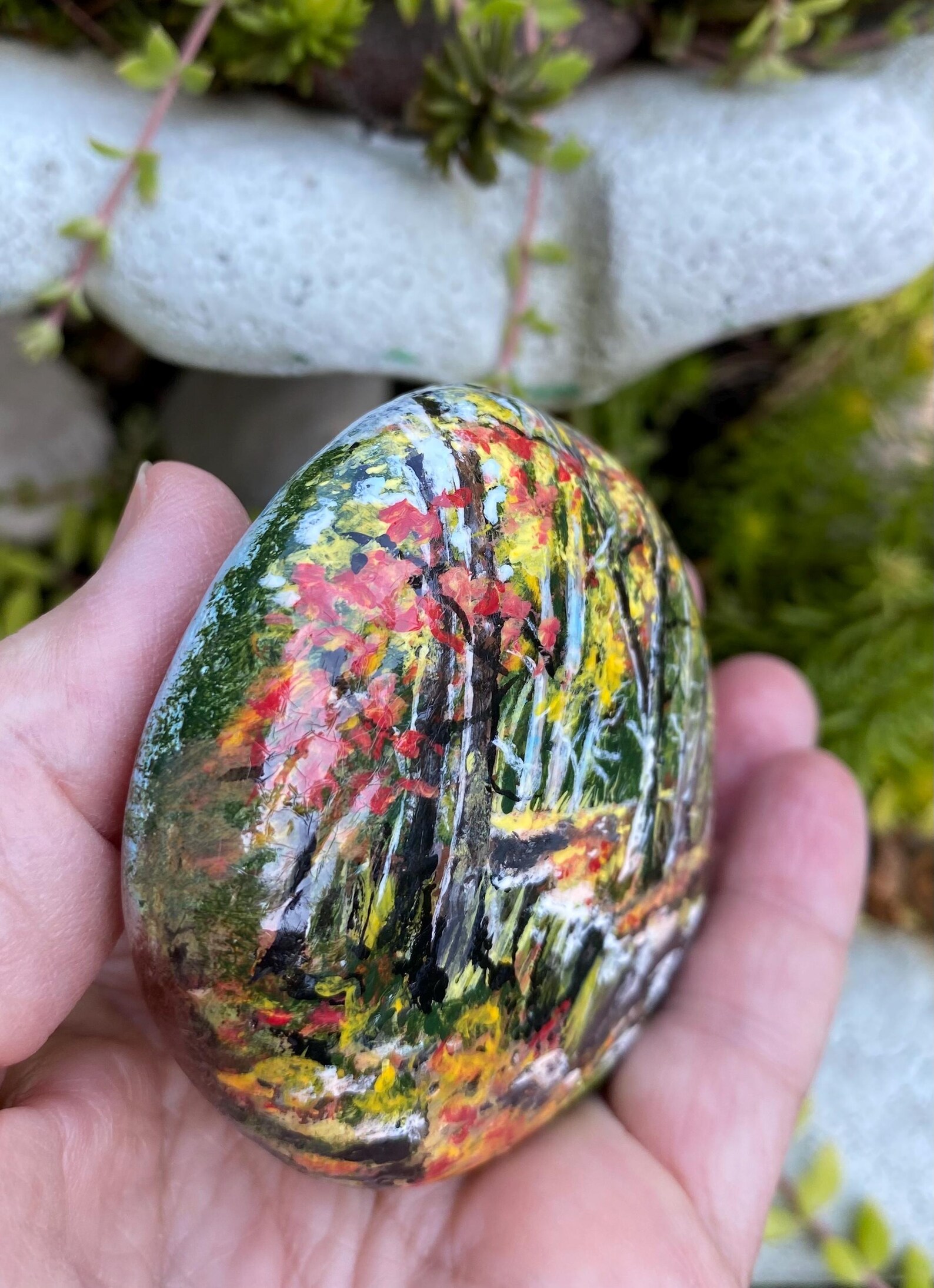 Fall Foliage Forest Painted Stone - Etsy
