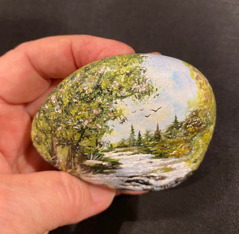 Spring Landscape Forest Spring Foliage Painted Stone - Etsy