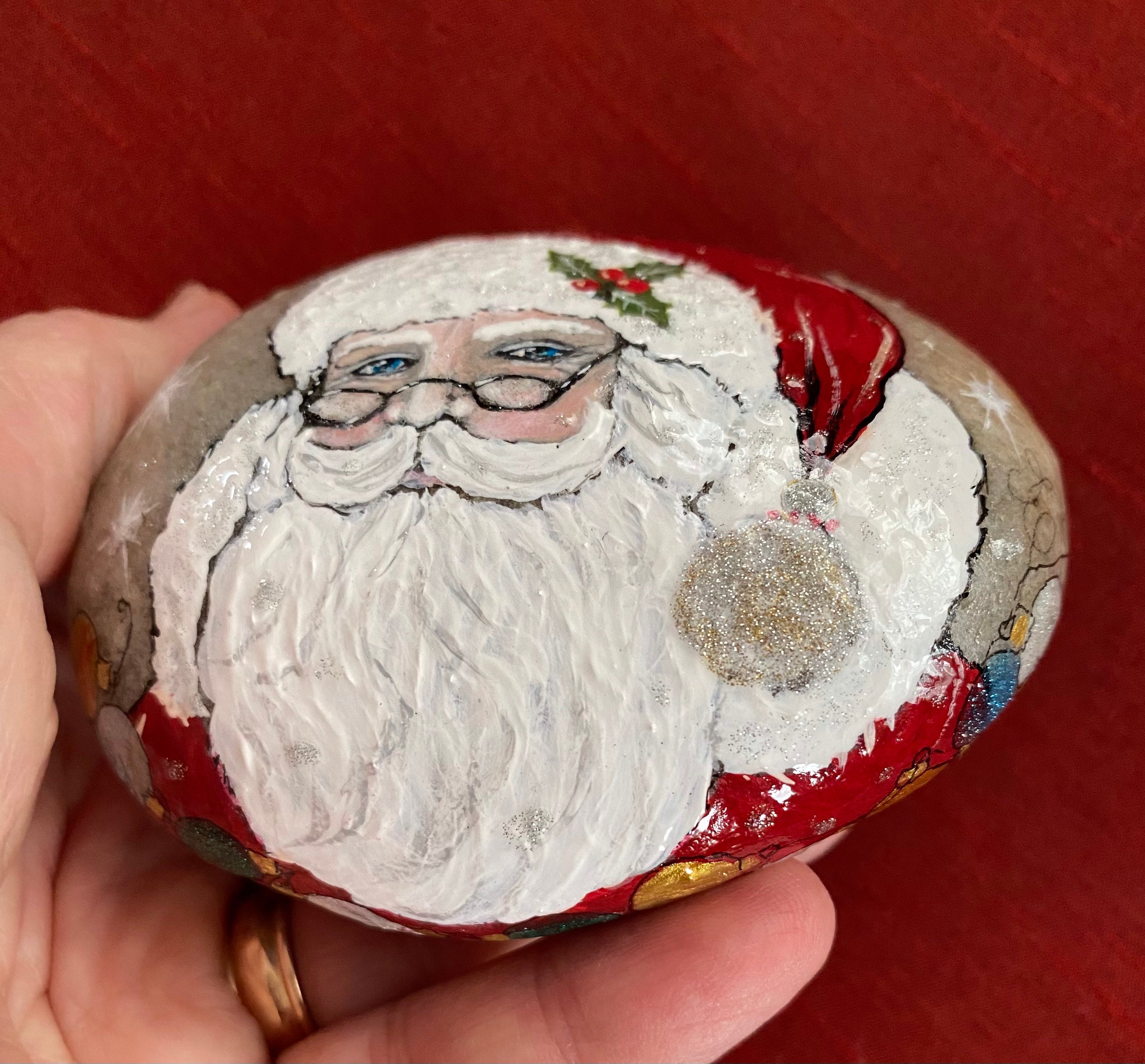 Hand Painted Santa Claus Christmas Stone - Etsy