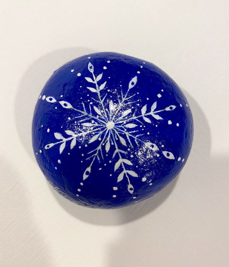 Hand Painted Blue Snowflake Holiday Winter Stone - Etsy