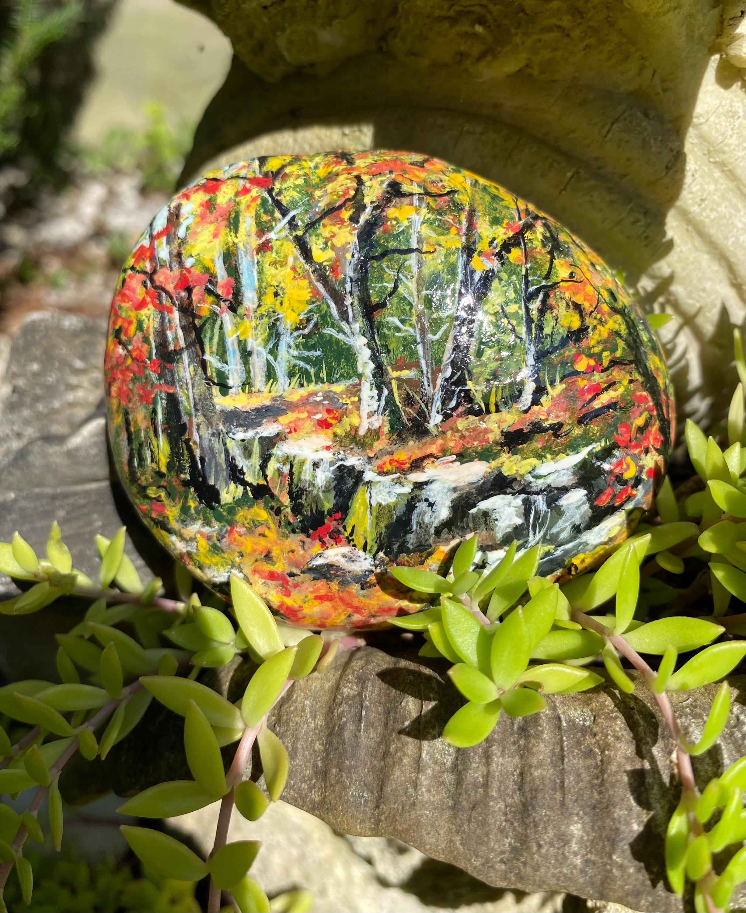 Fall Foliage Forest Painted Stone - Etsy