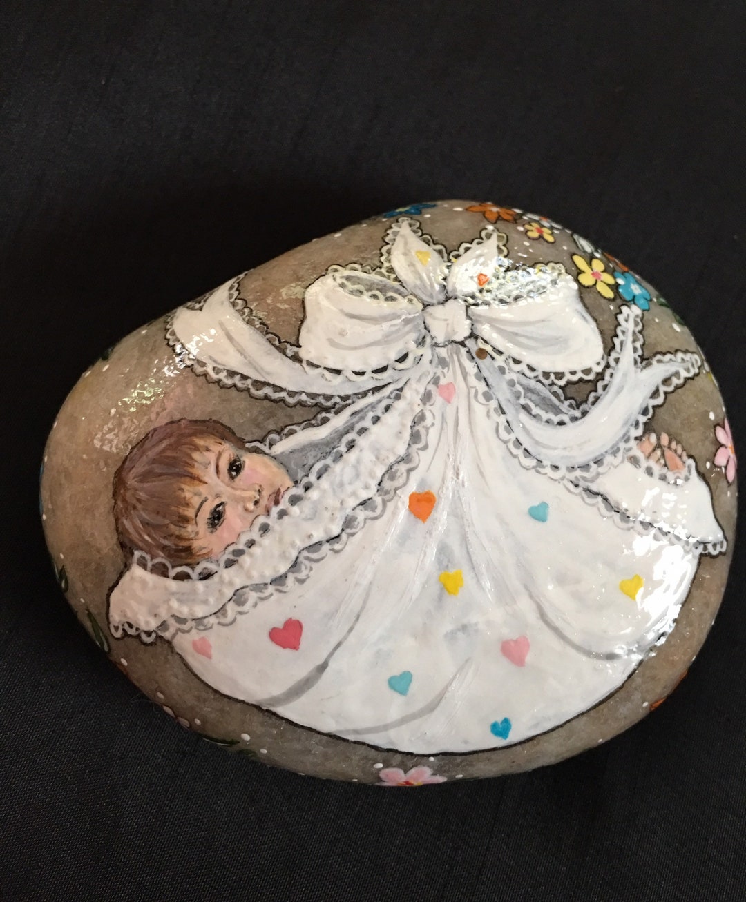 New Born Baby Hand Painted Stone - Etsy