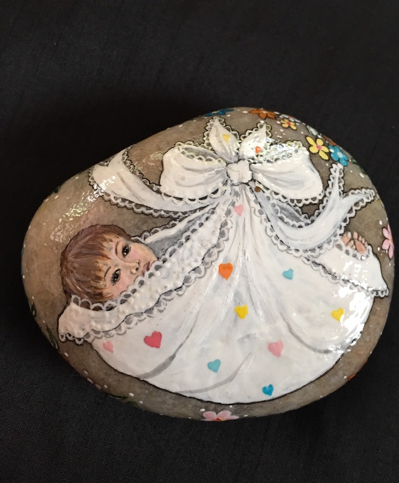 New Born Baby Hand Painted Stone - Etsy