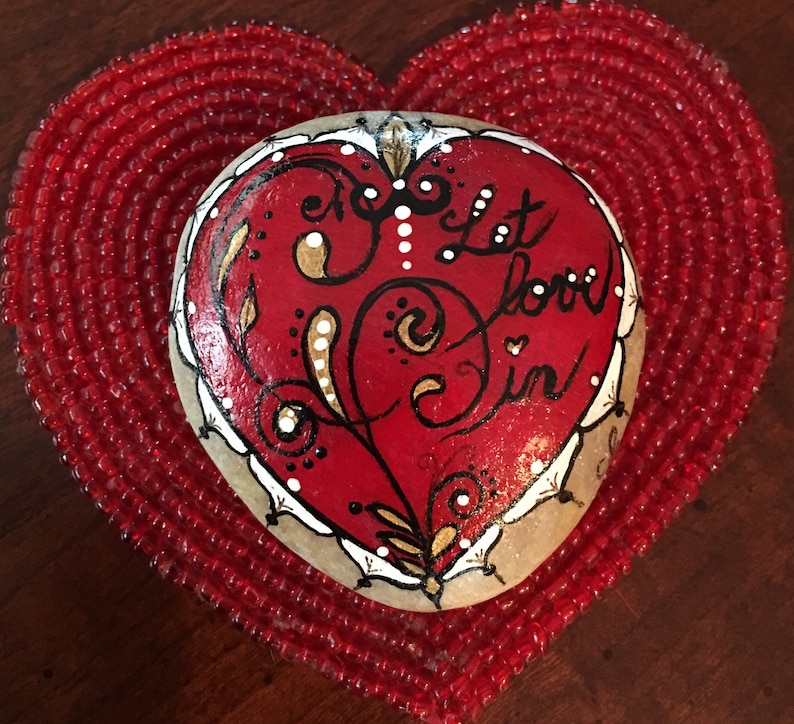 Hand Painted Heart Stone - Etsy