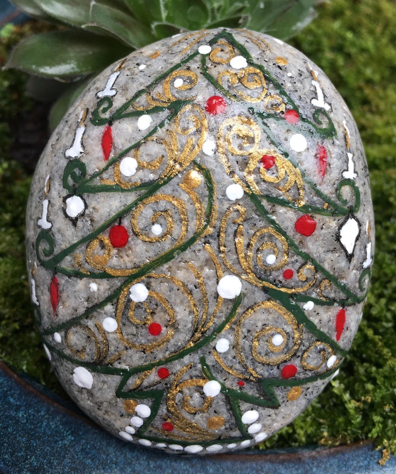 Hand Painted Christmas Tree Stone - Etsy